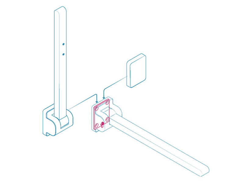 Folding and removable arm, for a safe bathroom